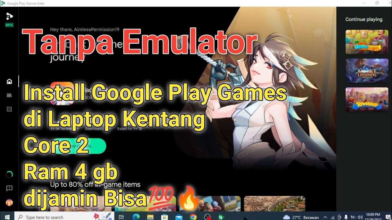 Pasang Google Play Games di Laptop Kentang - YouTube