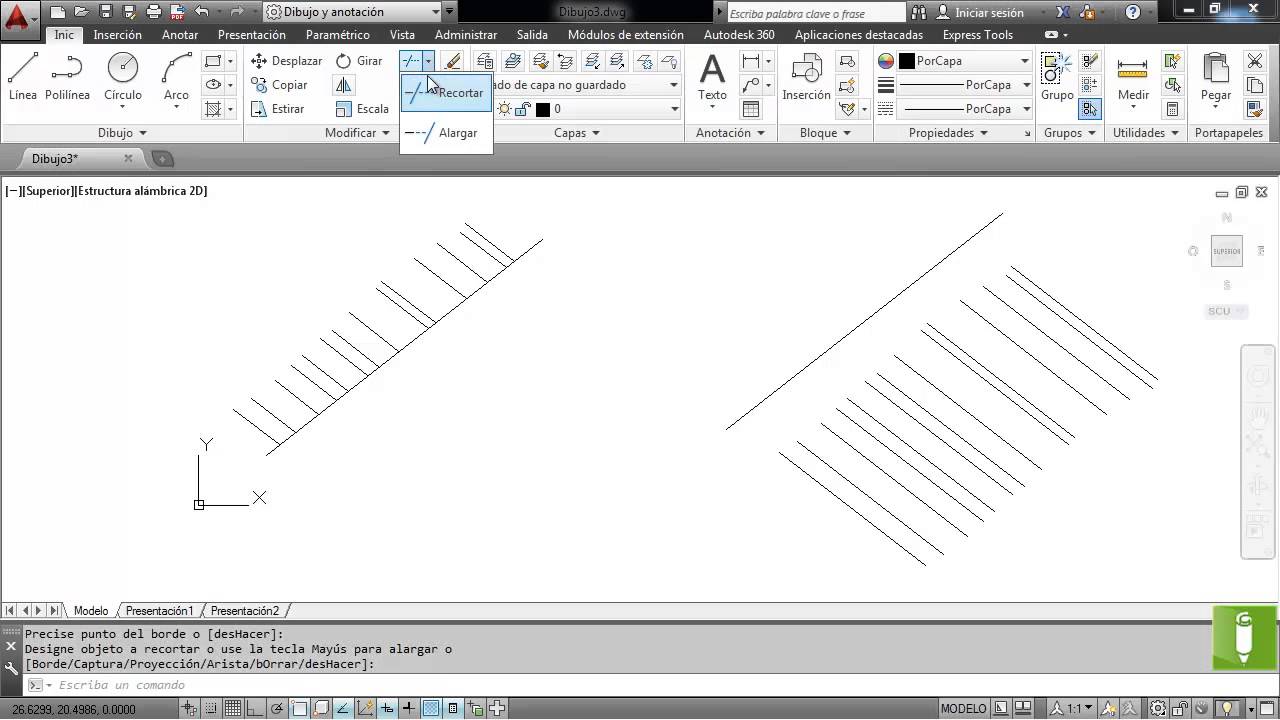 Extender o recortar de una manera rápida. | Bibliocad