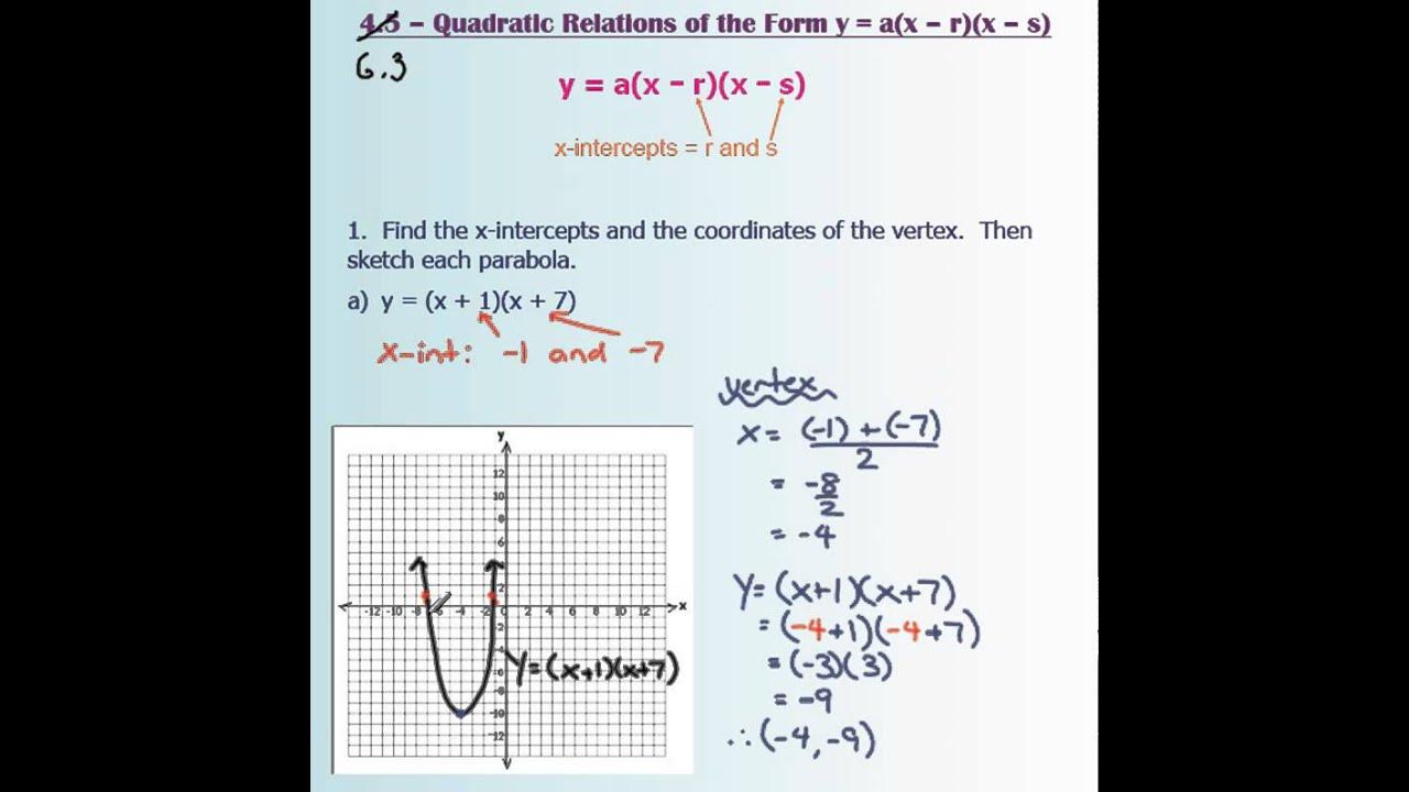 4.5/6.3 - Graph Quadratics Using the X intercepts - YouTube