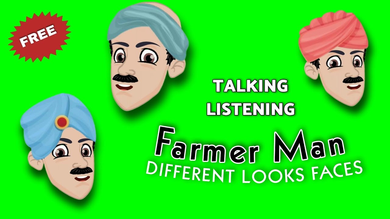 Farmer man cartoon face in different looks | talking listening | green ...