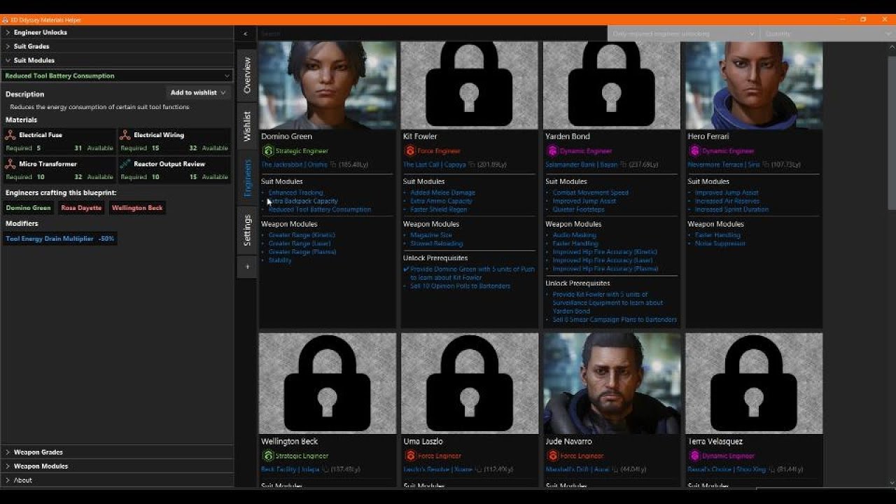 Elite Dangerous Odyssey - Using ED Odyssey Material helper to upgrade ...