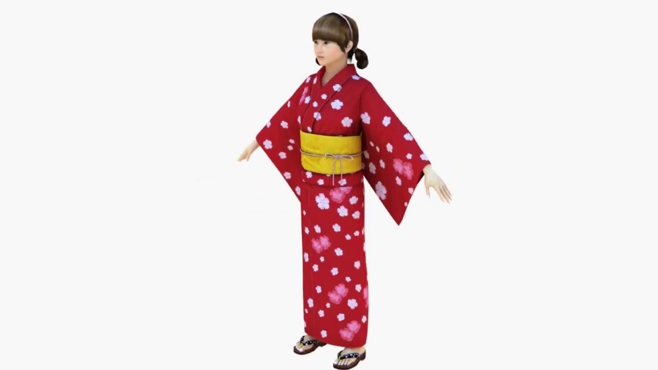 Japanese Casual Summer Kimono Girl -Red Yukata Girl 3D model by ...