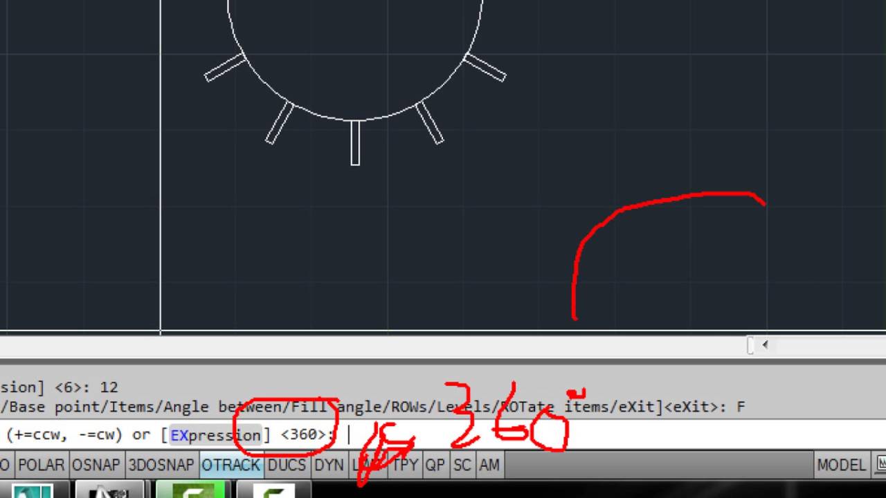 AutoCad การใช้คำสั่ง polar array การทำซ้ำแบบกำหนดทิศทางลักษณะวงกลม ...