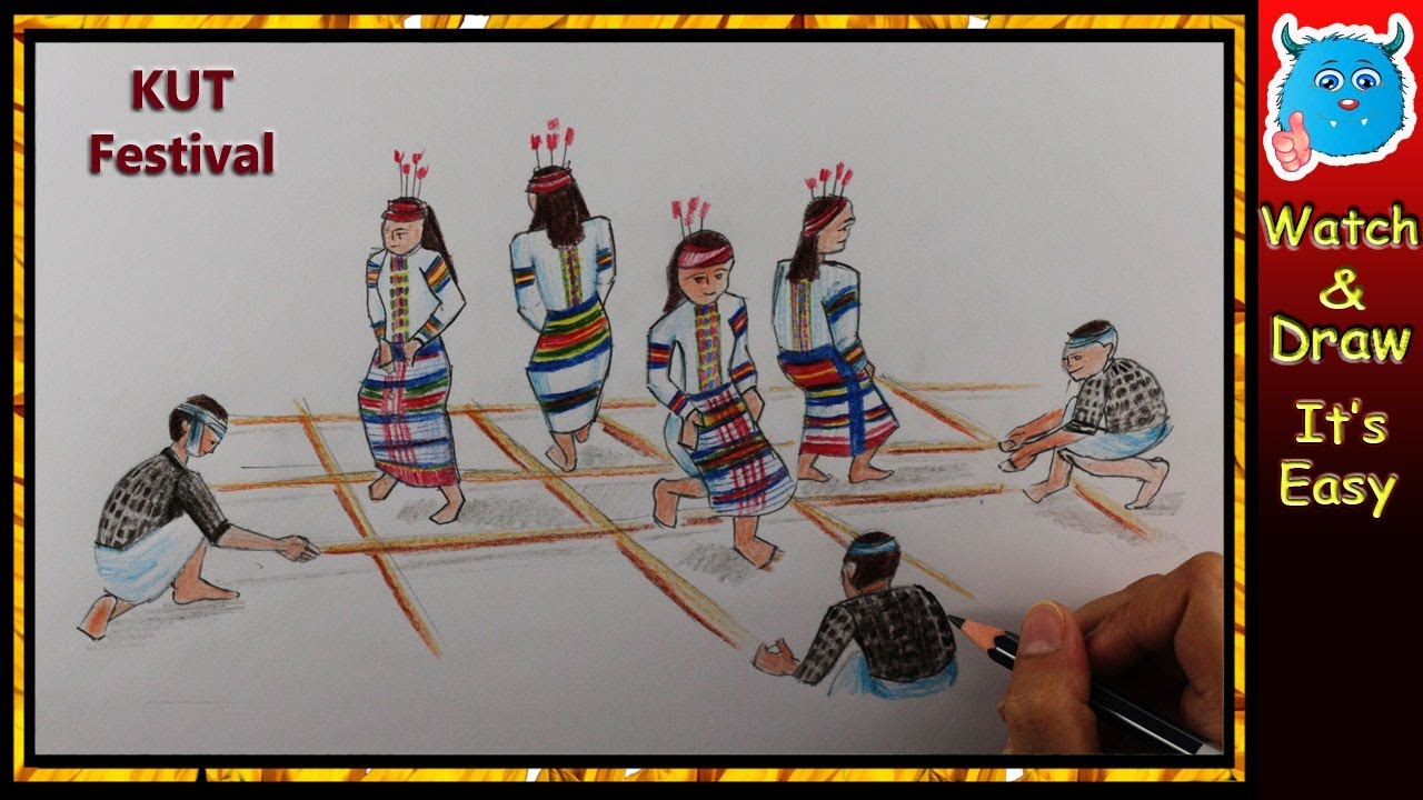How To Draw Cheraw Dance Scene of Chapchar Kut (Banboo Dance of a ...