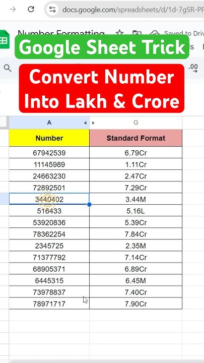 Convert Number into Lakh in Google Sheet #Shorts - YouTube
