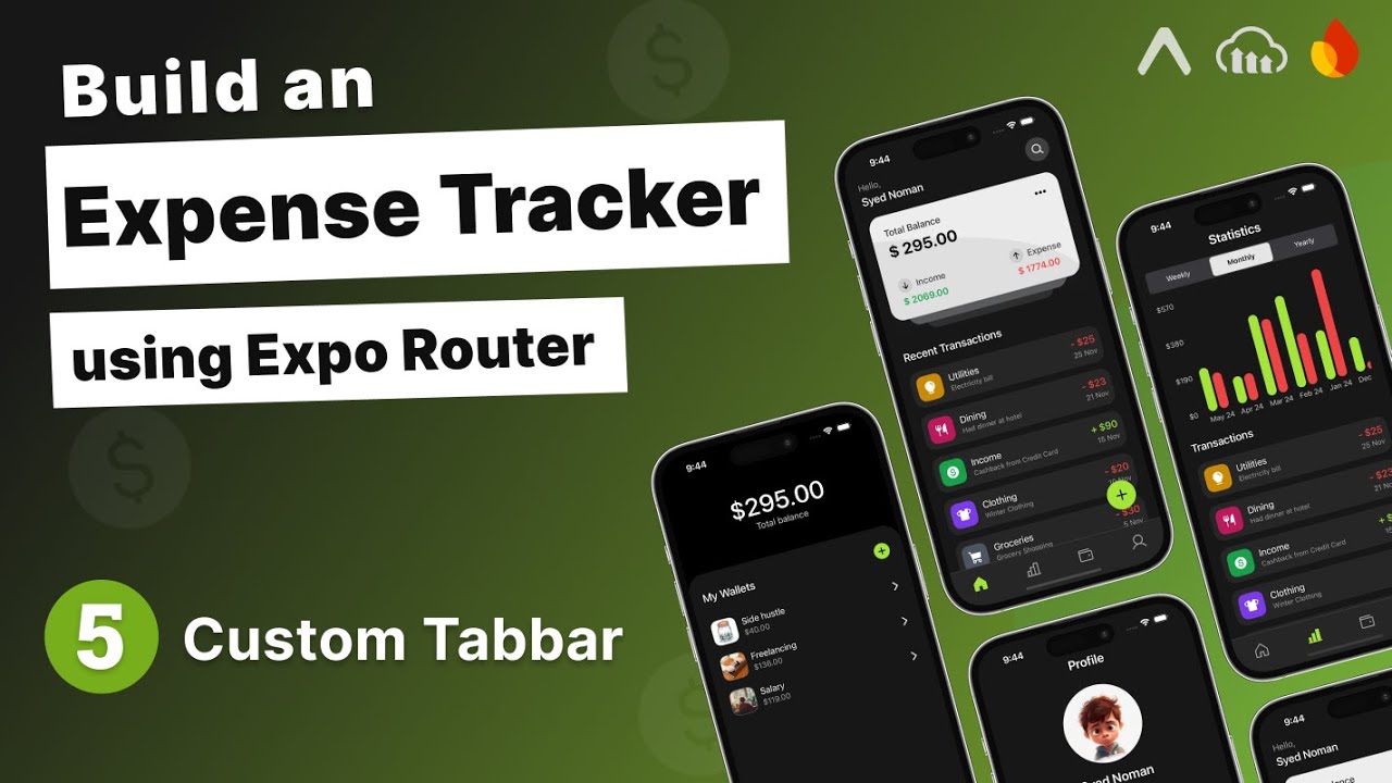 Build an Expense Tracker App with Expo Router #5 - Custom Tabbar UI ...