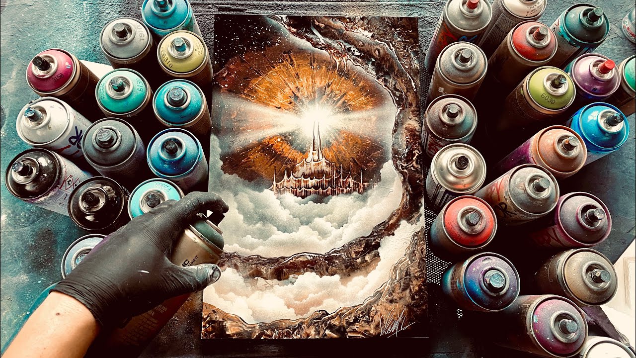 Castle hidden in the Clouds SPRAY PAINT ART by Skech - YouTube