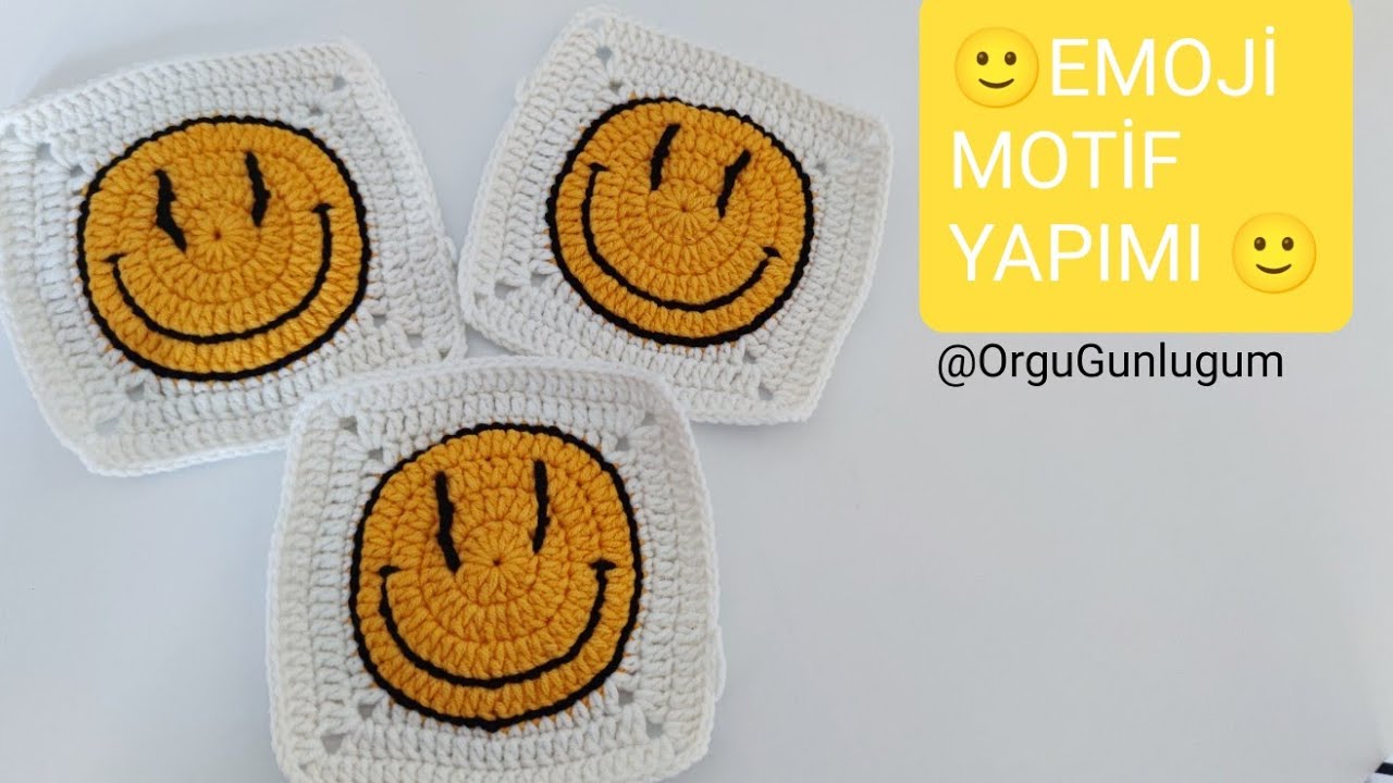 SMİLE MOTİF YAPIMI 🤩 Crochet Motive Smile 😍SMİLE Granny square 🙂 EMOJİ ...