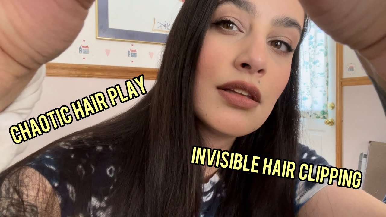 Fast Chaotic ASMR Hair Play (hair clipping, fixing flyaways, scalp ...
