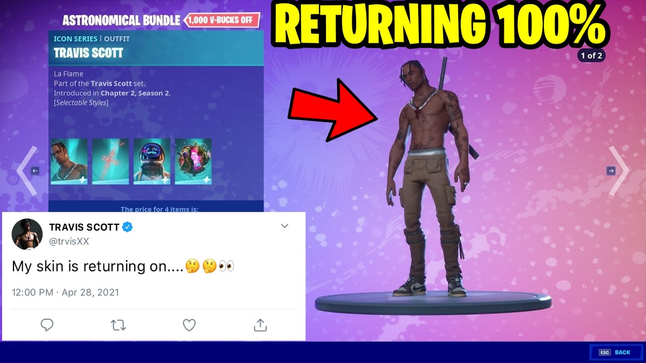 Travis Scott Skin RETURN RELEASE DATE! (Travis Scott Coming Back To ...