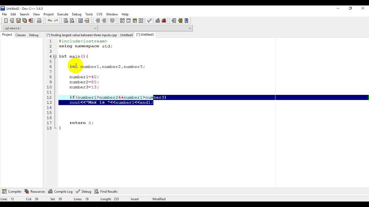 Finding Largest Number Between Three Numbers Using C Dev C Youtube 5215