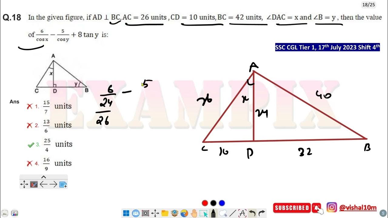 In the given figure, if AD⊥BC, AC = 26 units, CD = 10 units, BC= 42 units, ∠DAC = x and 4B = y ...