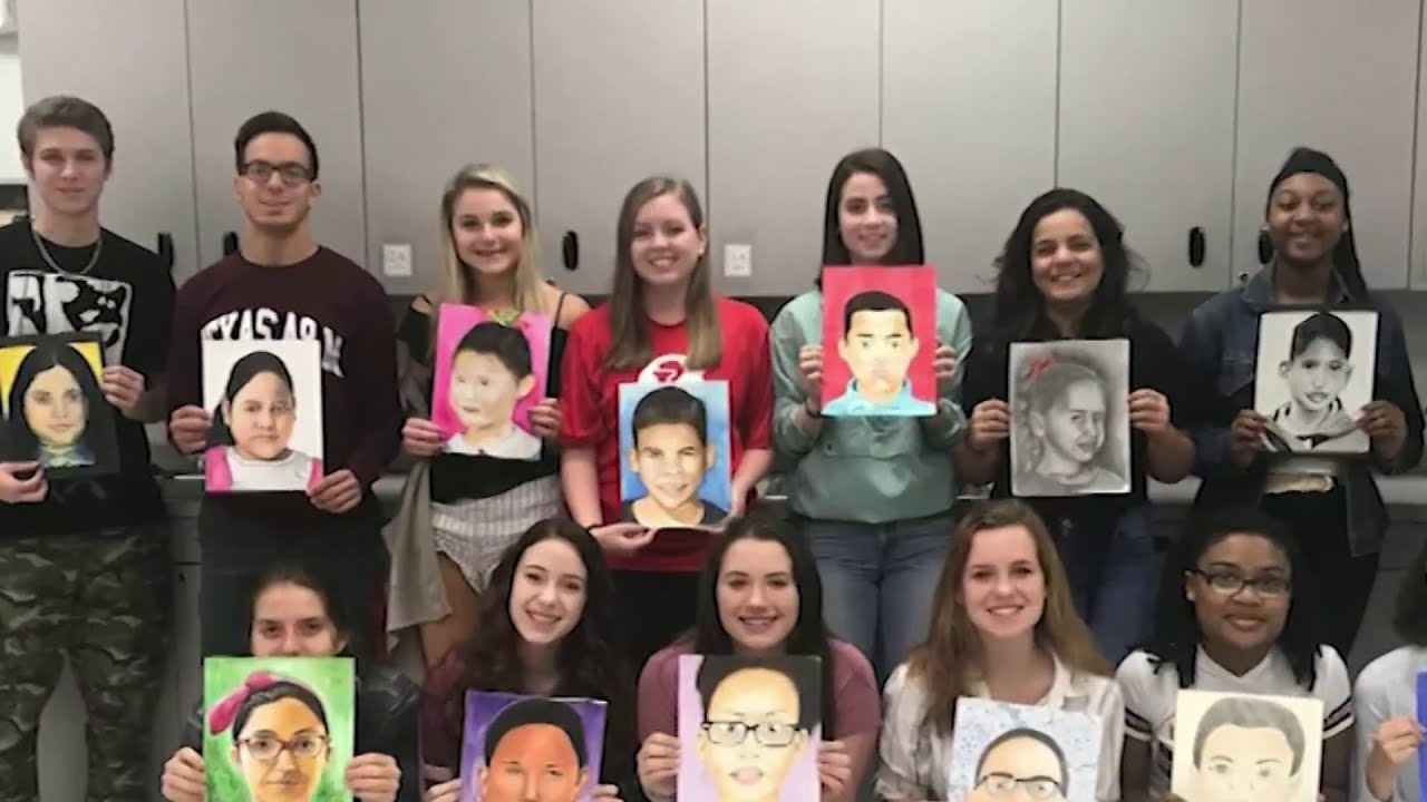 Students paint portraits for Memory Project - YouTube