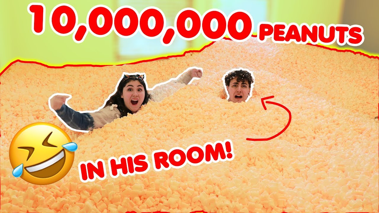10,000,000 PEANUTS IN HIS ROOM PRANK! ~ Filled up the whole room! - YouTube
