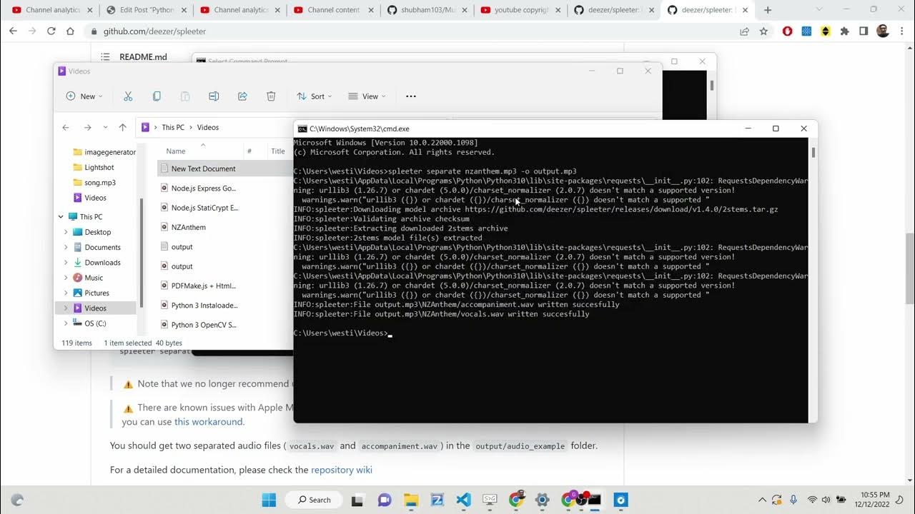 Python 3 Spleeter Library Tutorial to Remove Vocals & Music From MP3 Song Using Tensorflow - YouTube