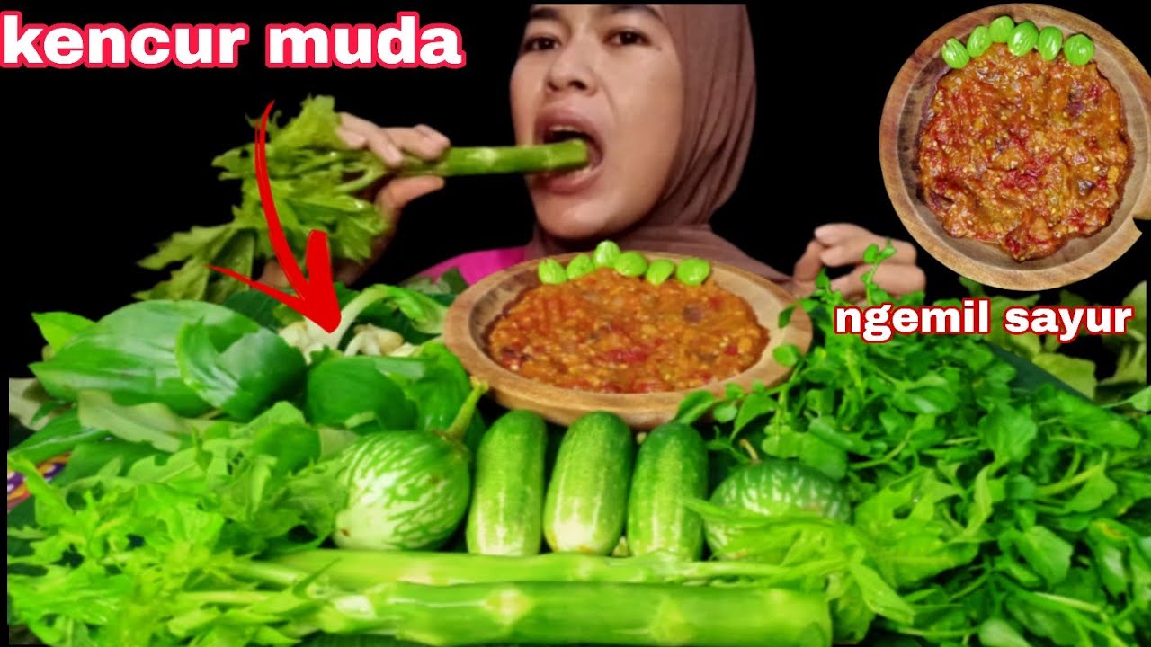 MUKBANG KENCUR,BATANG PEPAYA,TERONG,SELADA,TIMUN+SAMBAL - YouTube