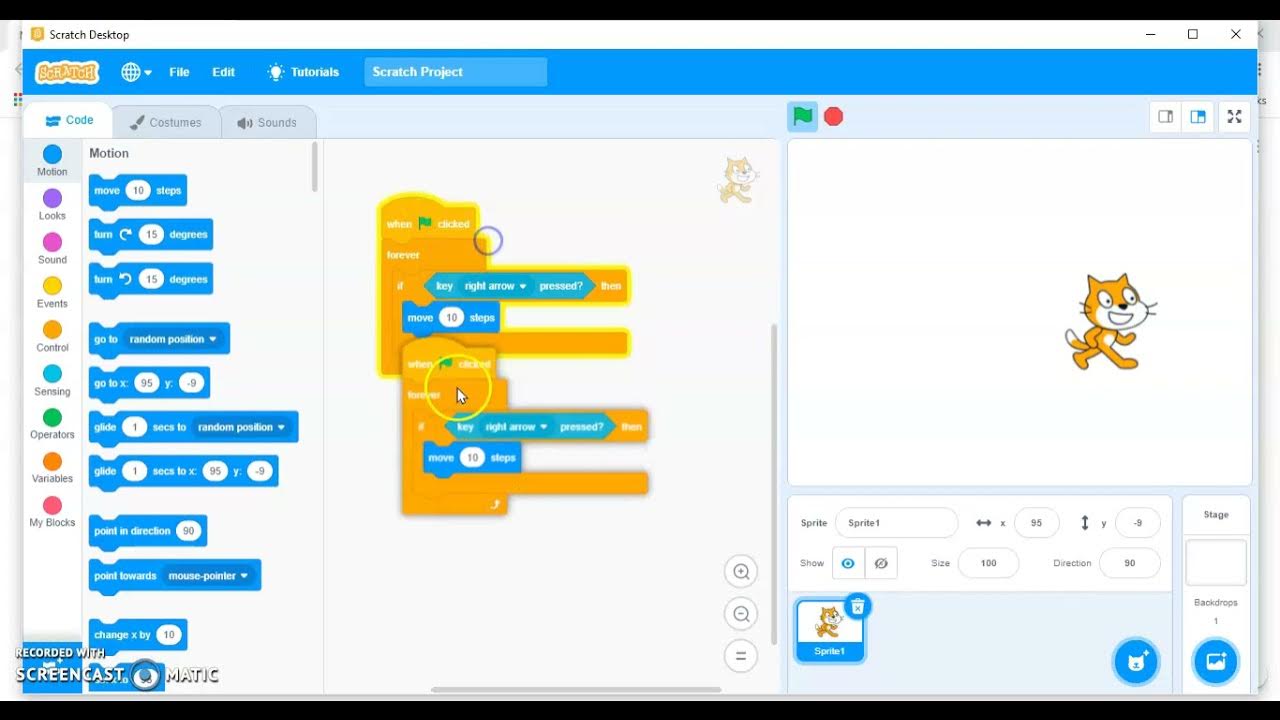 Scratch Sprite character movement based on Keyboard arrows pressed(Up ...