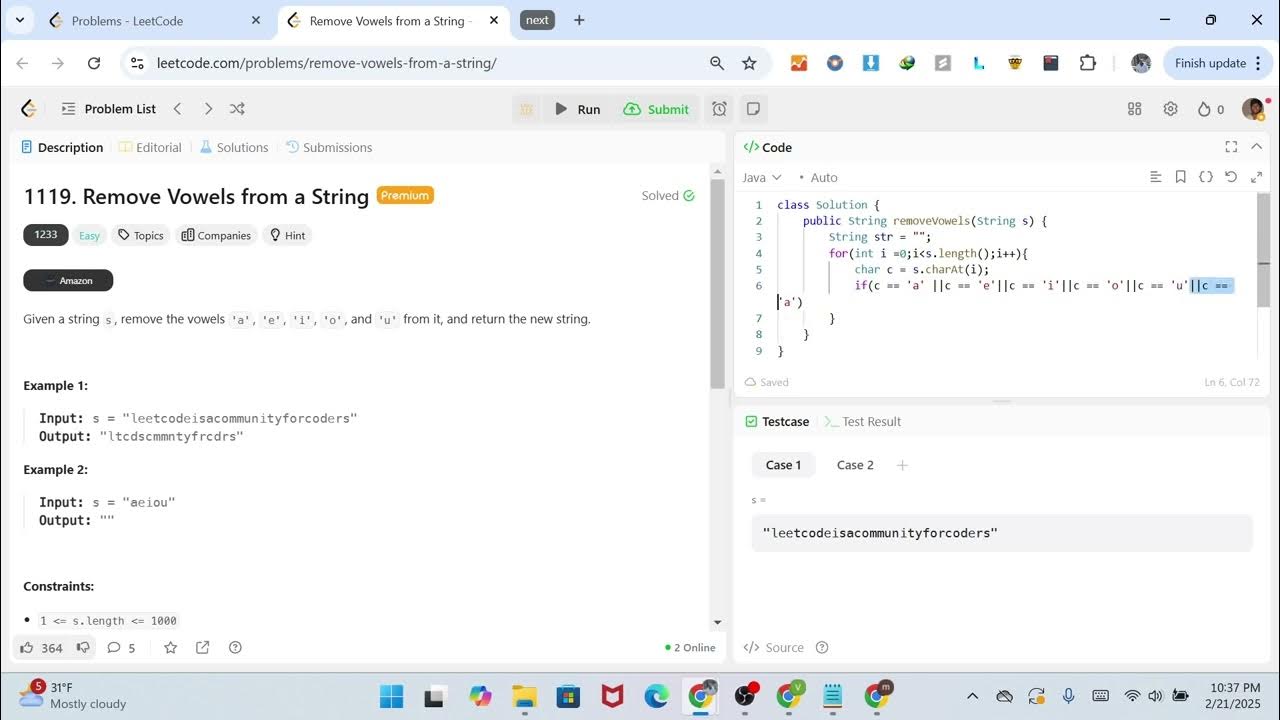 Leetcode Remove Vowels from a String - YouTube