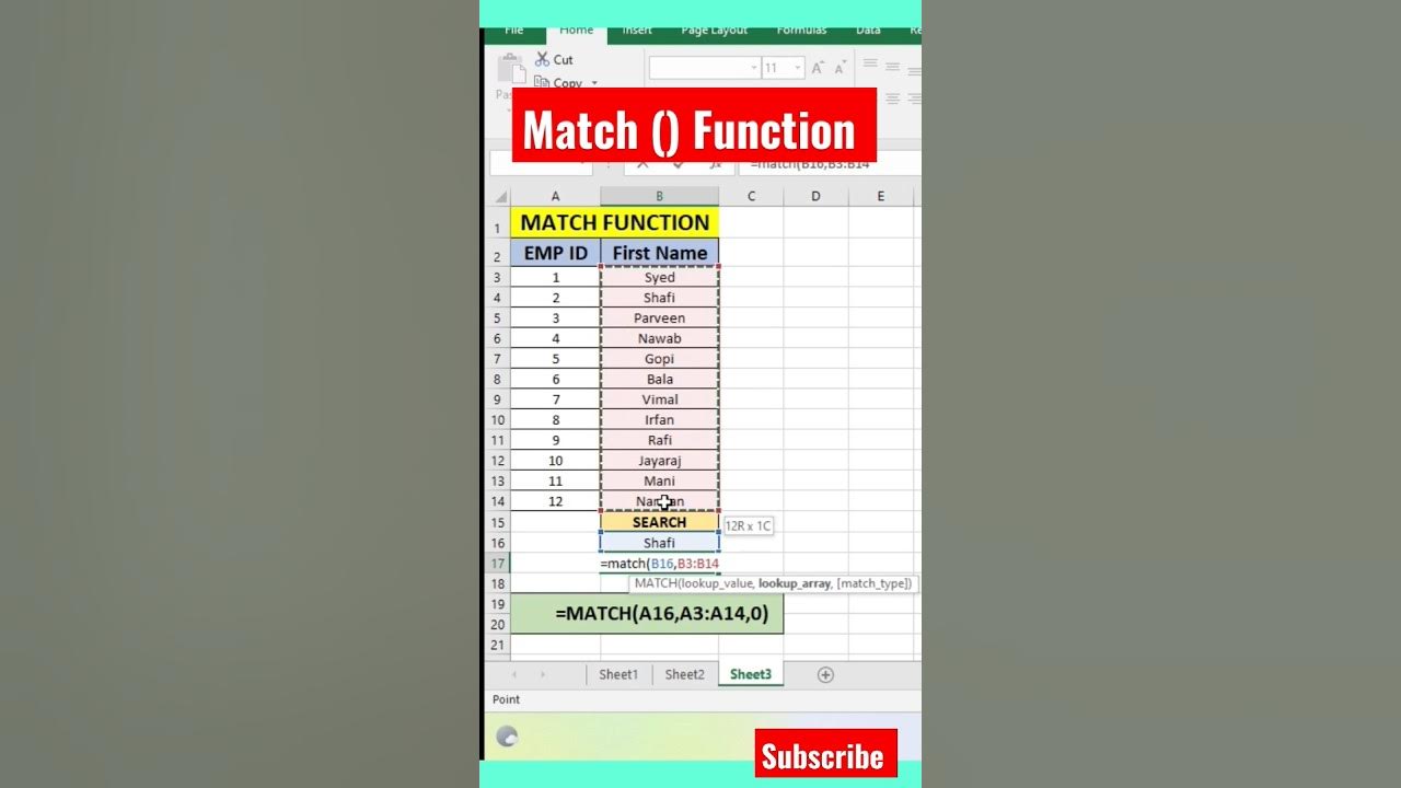 How to use Match() Function in Microsoft Excel #shorts - YouTube