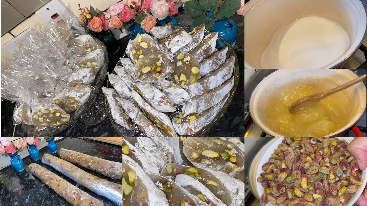 Turkish delight or (Noga) dessert for Eid//Luqm ba Besta//راحة بالفستق ...