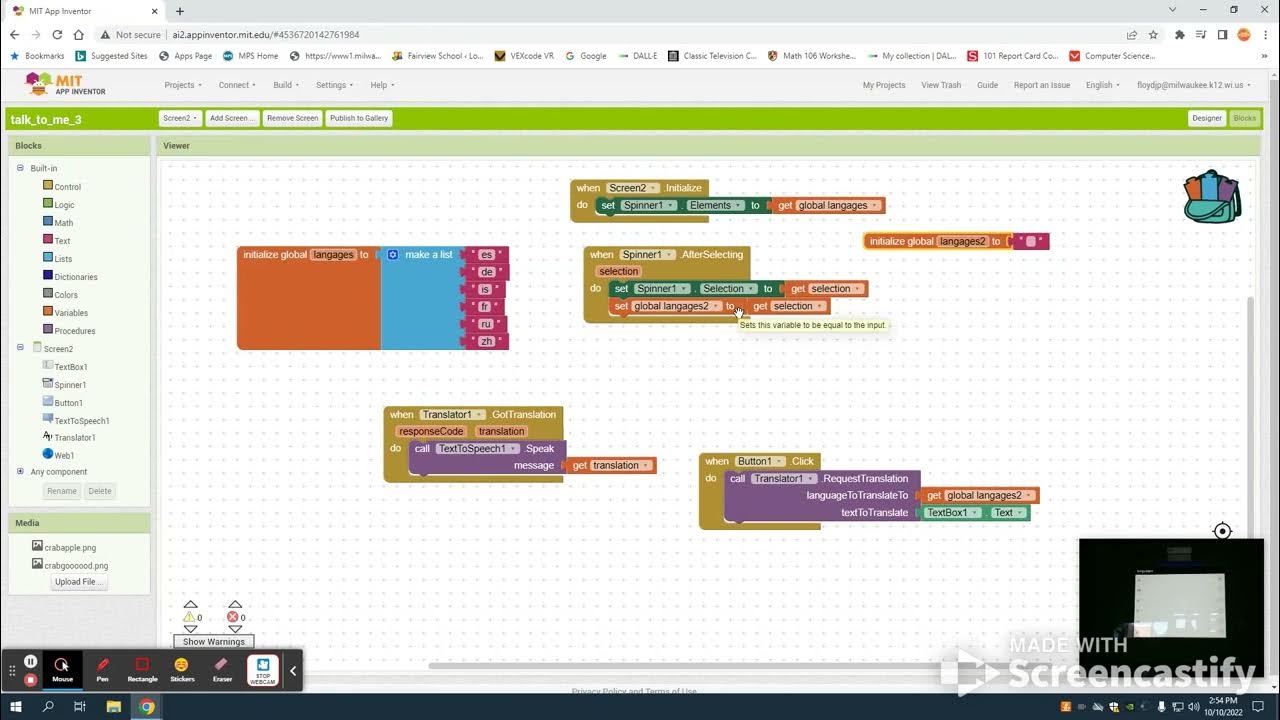 Multiple Language Translation App with Spinner for MIT APP Inventor 2 - YouTube