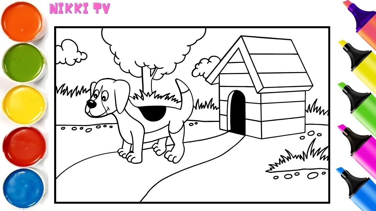 Beautiful Dog House with Garden 🏡 Easy Drawing, Painting and Coloring ...