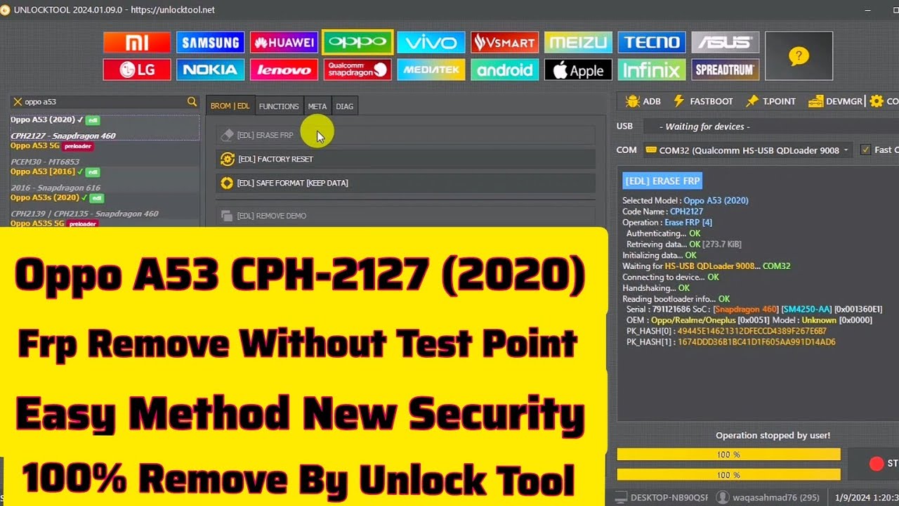 Oppo A53/A53s/CPH 2127 Frp Remove Without Test point Unlock Tool | Oppo ...