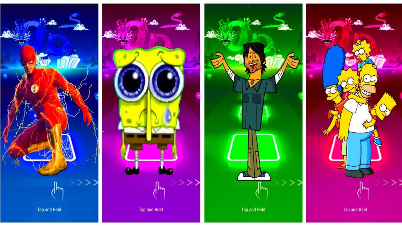 The Flash vs SpongeBob vs Total Drama Island vs The Simpsons | Tiles Hop 3D Game - YouTube