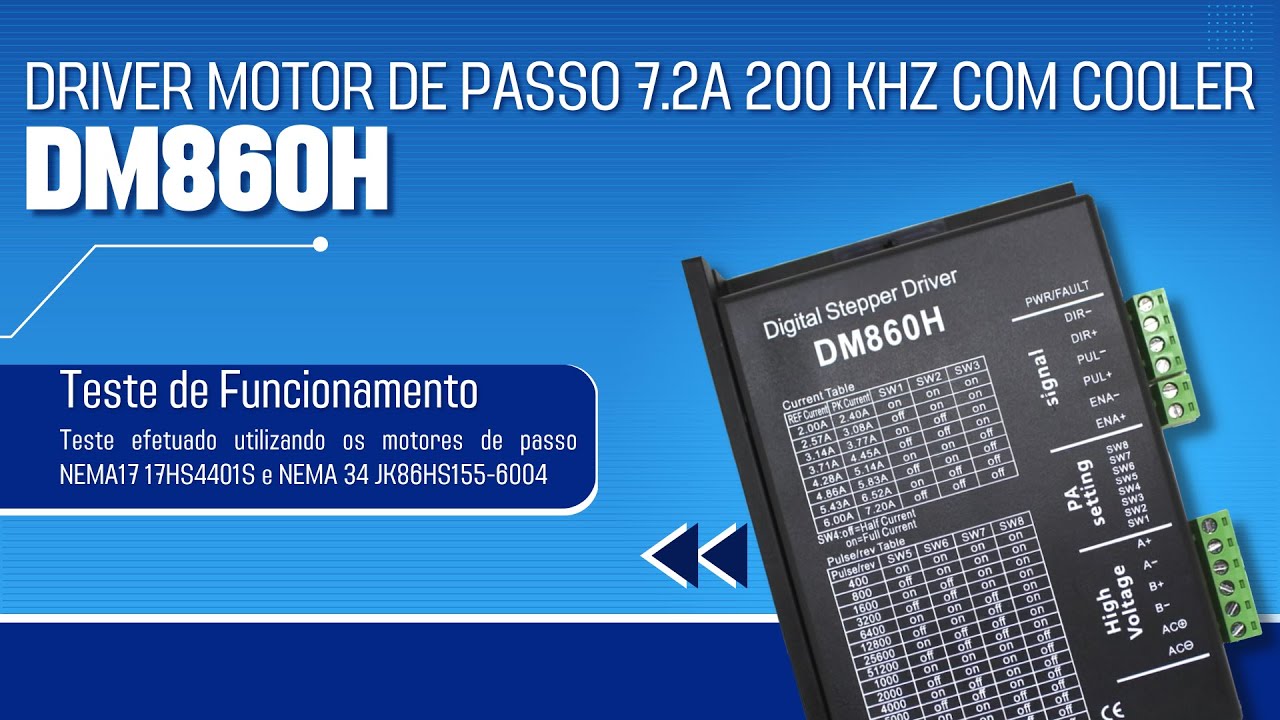 Teste de funcionamento do DM860H - Driver Motor de Passo 7.2A 200 kHz ...