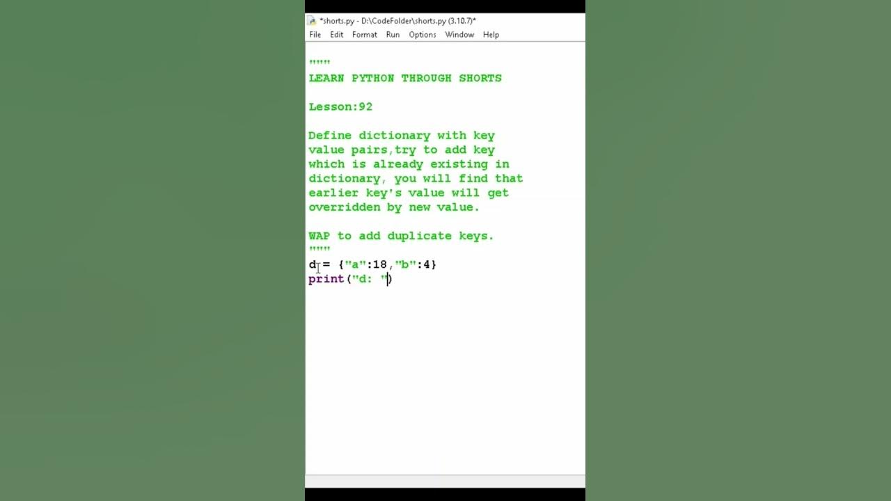 Python Dictionary Duplicate Keys Concept Shorts Python Coding Pythontricks Pythondict Youtube
