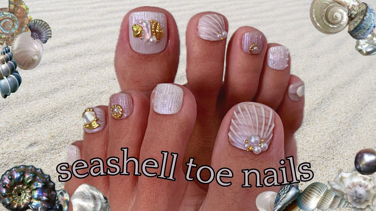 ⋆｡˚⋆౨ seashell toe nails🐚 — watch me create press-on nails for toes ৎ⋆ ...