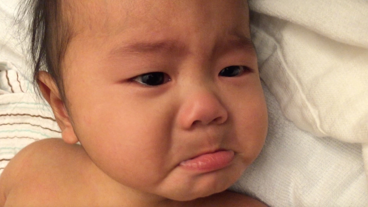 Pouty face baby almost cries but sees mommy and smiles - YouTube