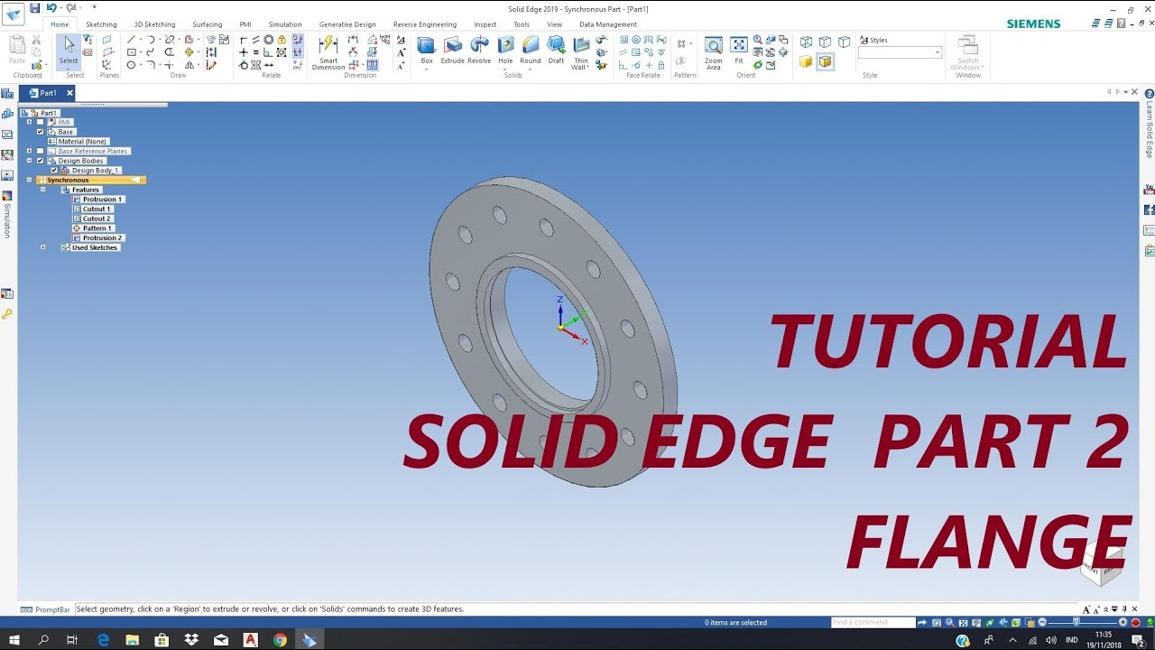 TUTORIAL SOLID EDGE PART 2 FLANGE - YouTube