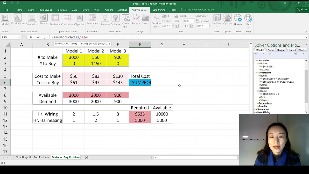 Operations Research--The Make vs Buy Problem Excel Model Implementation ...
