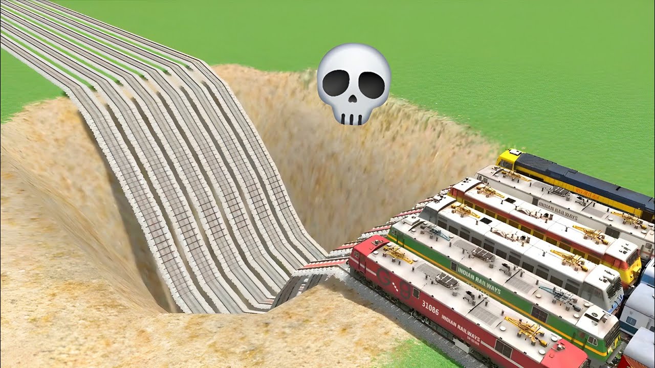 SIX TRAIN CROSSING ON GIANT HILL CLIMBING 🤣 RAILROAD RAILWORK BEANG ...