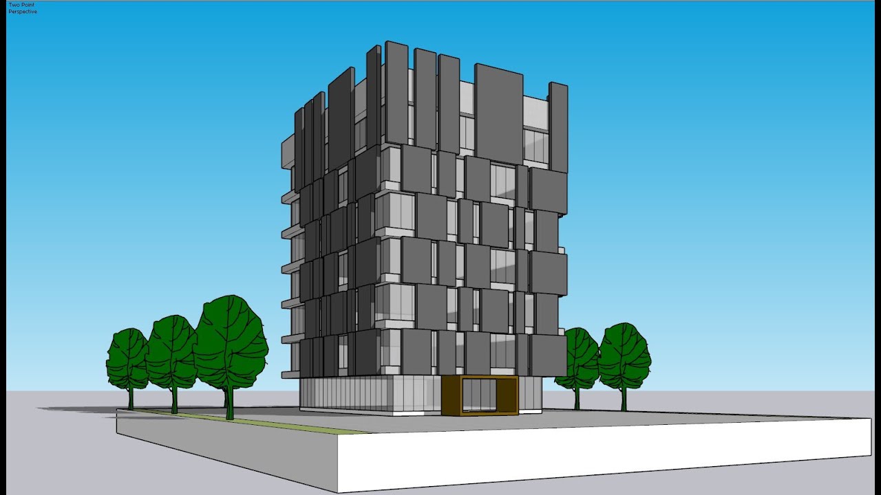 SKETCHUP BUILDING TUTORIAL | SIMPLE ICONIC EXTERIOR COMMERCIAL BUILDING ...