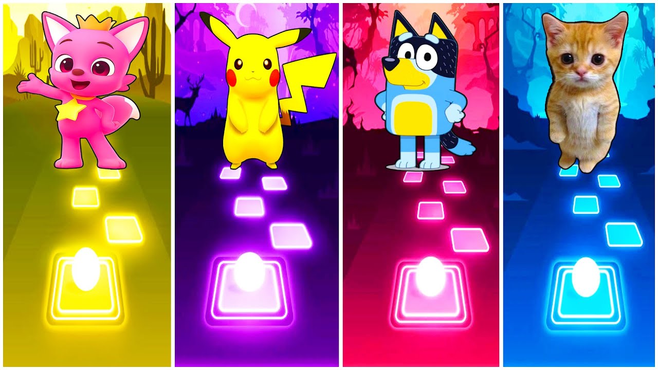 Pinkfong - Pikachu - Bluey - Cat || Tiles Hop EDM Rush - YouTube