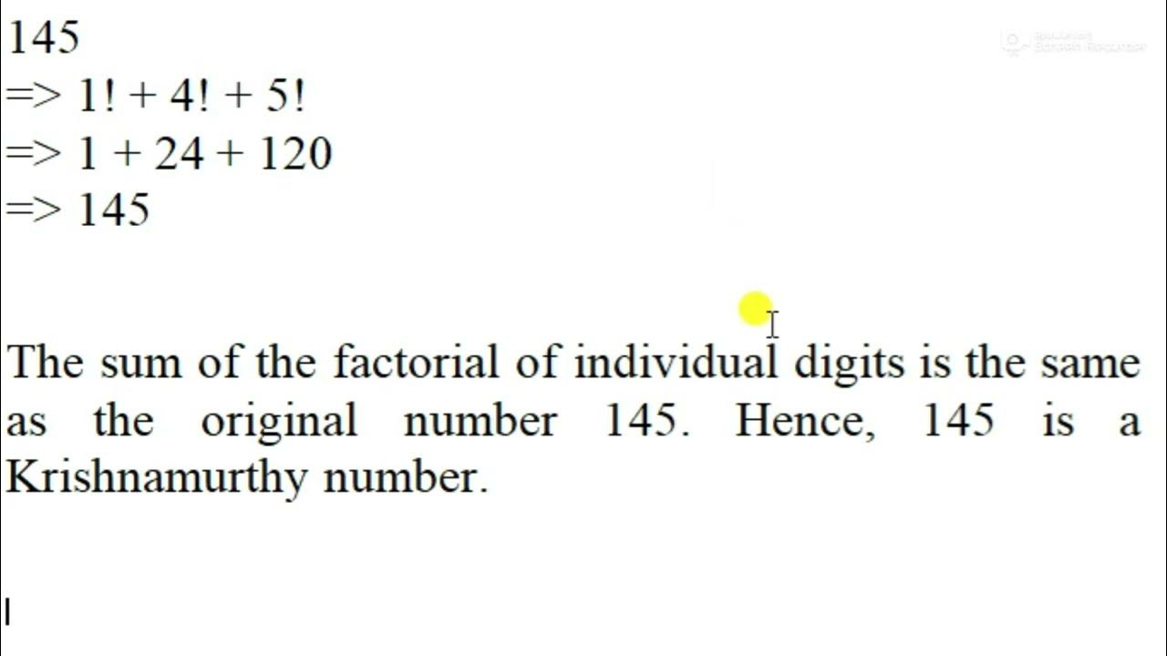Write a C program to check the given number is a Krishnamurti number or not. - YouTube