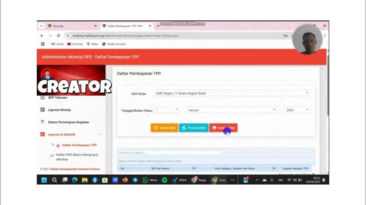 Cara cetak daftar bayar TPP di SIMPEG Provinsi Maluku - YouTube
