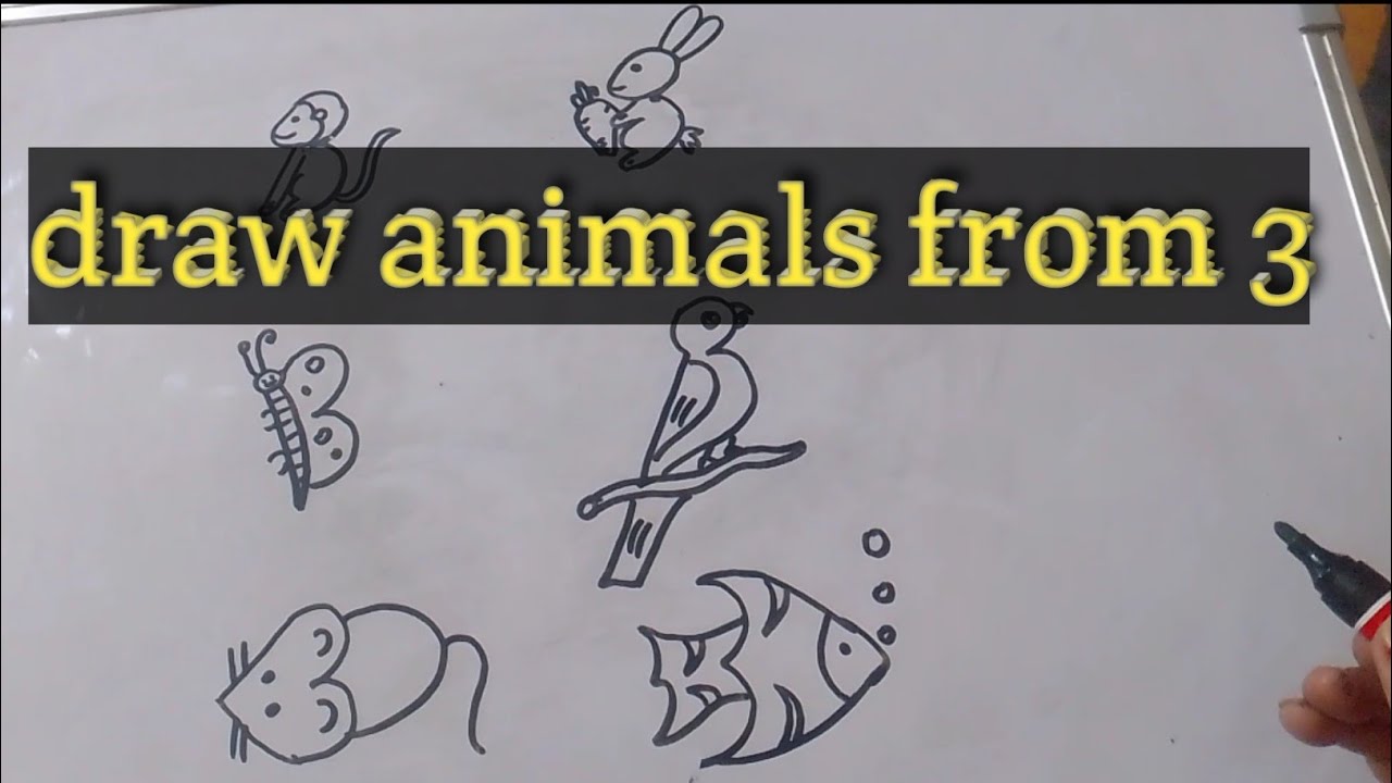 How to draw animals from 3 | Easy animals drawing step by step | number ...