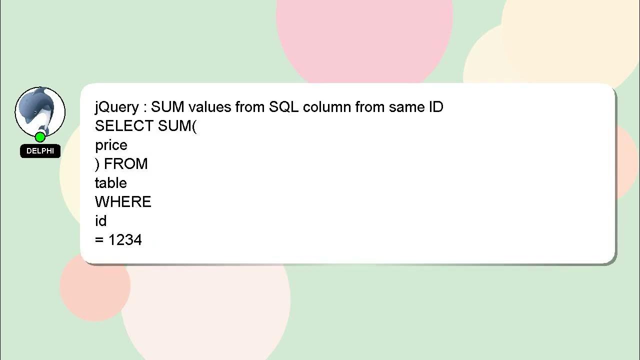 jQuery : SUM values from SQL column from same ID - YouTube