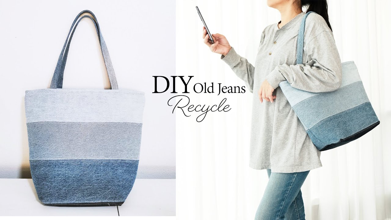 DIY Old Jeans Recycle Tote Bag | Sewing Tutorial ep229) - YouTube
