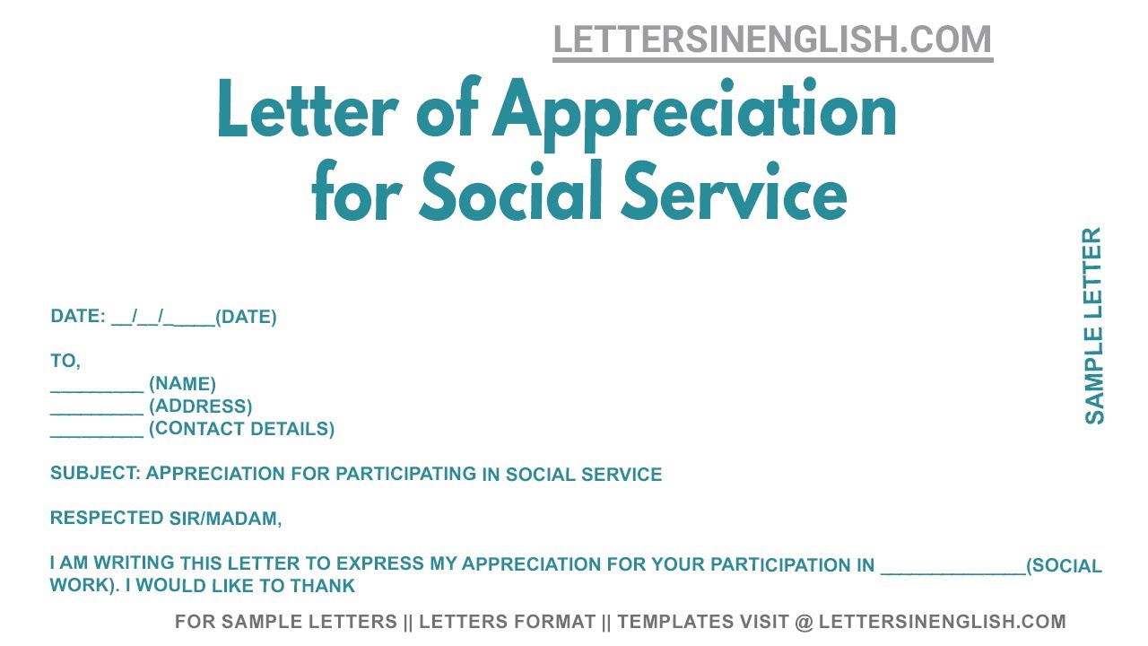 Letter Of Appreciation For Social Service - Sample Appreciation Letter ...