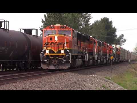Liquid train #109 + (BNSF 278, 128, 3143, 283, 2541, 1779, BN 1473 & BNSF 287) Variety of cars ...