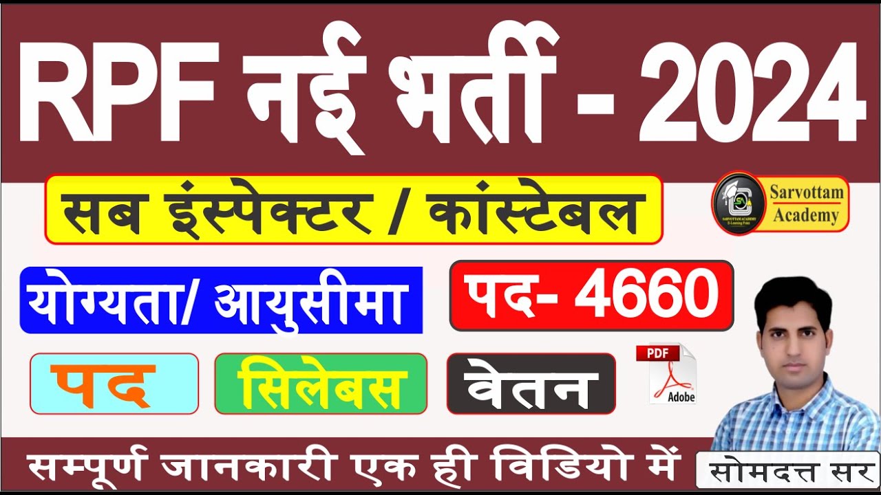 RPF SI नई भर्ती 2024 || RPF Constable || Posts- 4660 || Age/Syllabus ...