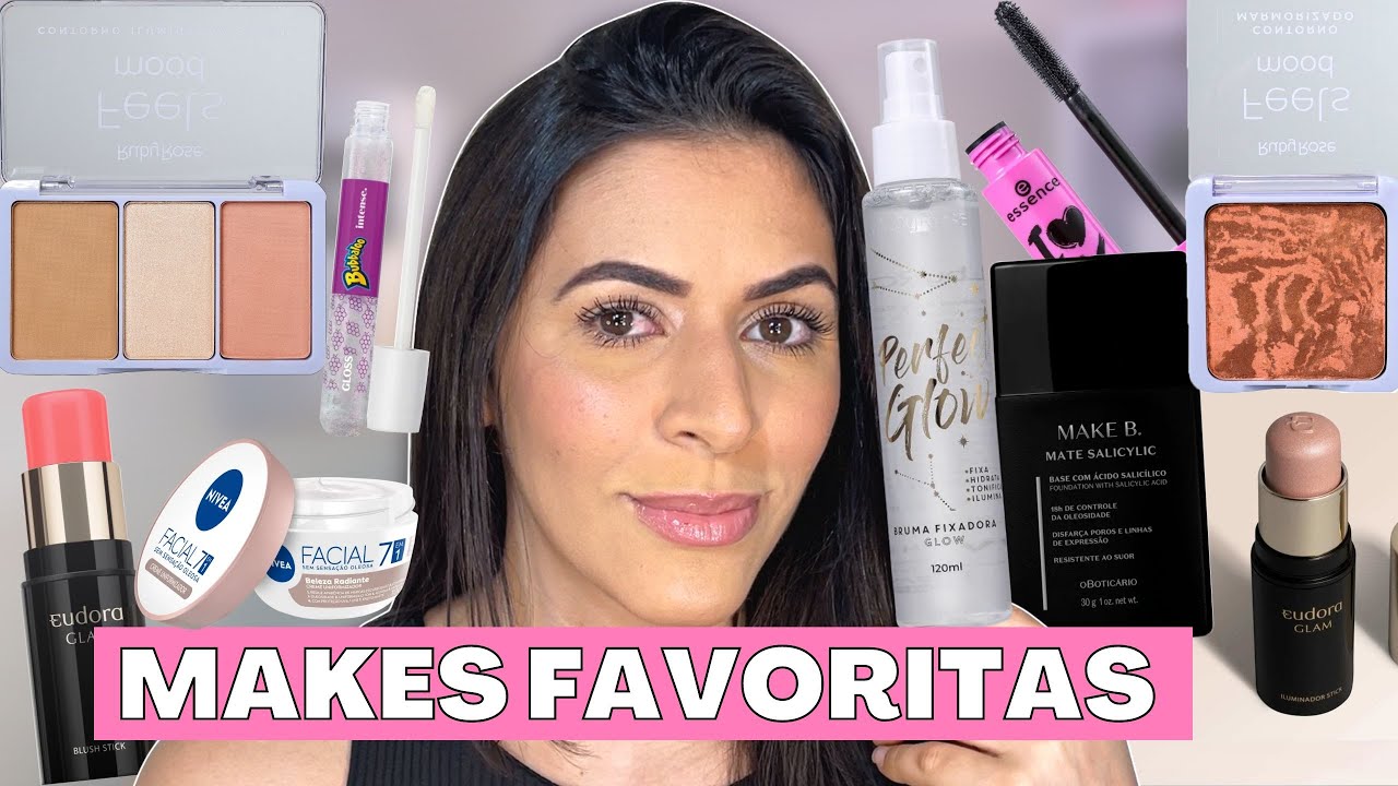 TUTORIAL DE MAKE FÁCIL COM PRODUTOS FAVORITOS: Máscara de Cílios, Blush e Tudo que uso para ...
