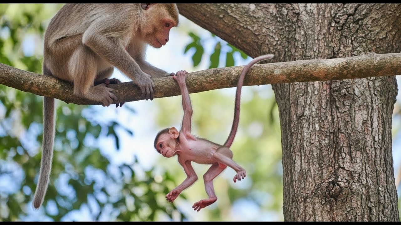 Monkey dropped her baby from the high tree - YouTube