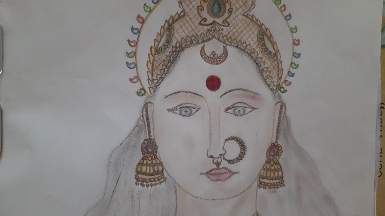 Durga matha drawing | How to draw durga matha | durga ma face - YouTube