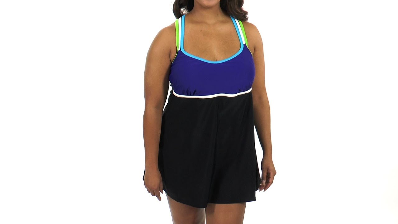 Delta Burke Plus Size Sporty Solid Racerback Swim Dress | SwimOutlet ...