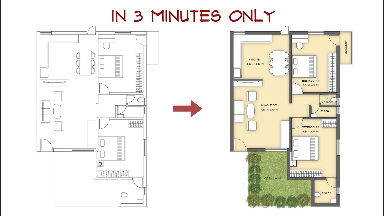 Architectural plan rendering in Photoshop | Easy Tutorial - YouTube